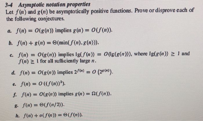 Solved 3-4 Asymptotic notation properties Let f(n) and g(n) | Chegg.com