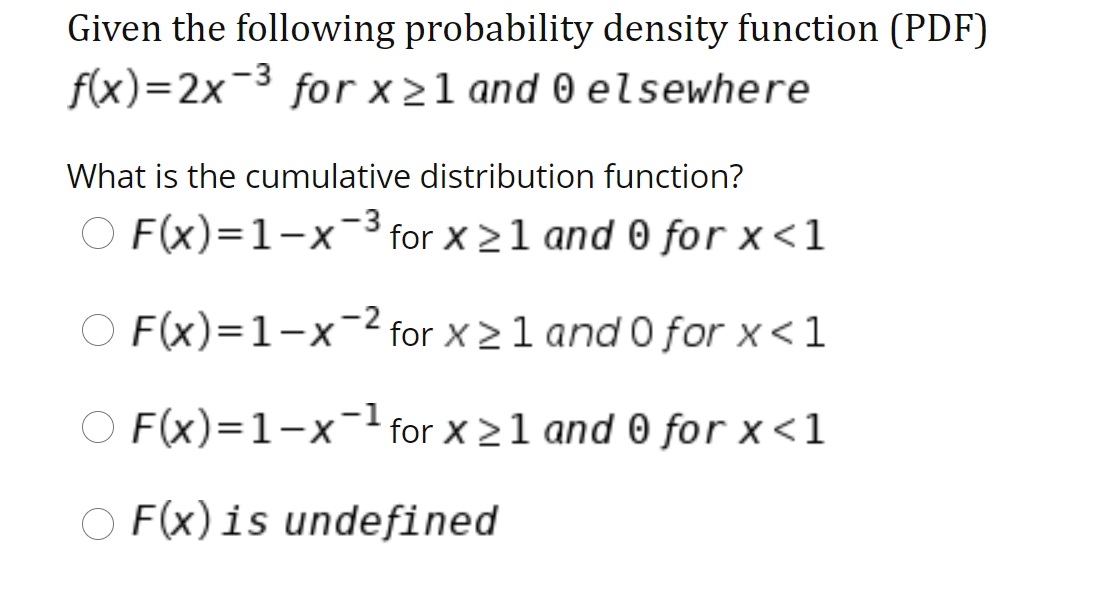Solved Given the following probability density function | Chegg.com