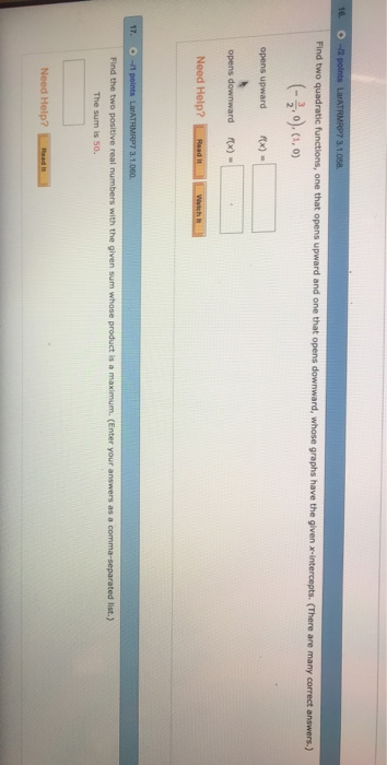 Solved 16. Find two quadratic functions, one that opens | Chegg.com