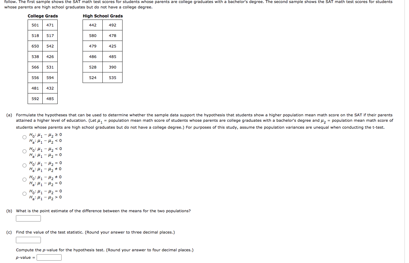 Solved follow. The first sample shows the SAT math test | Chegg.com