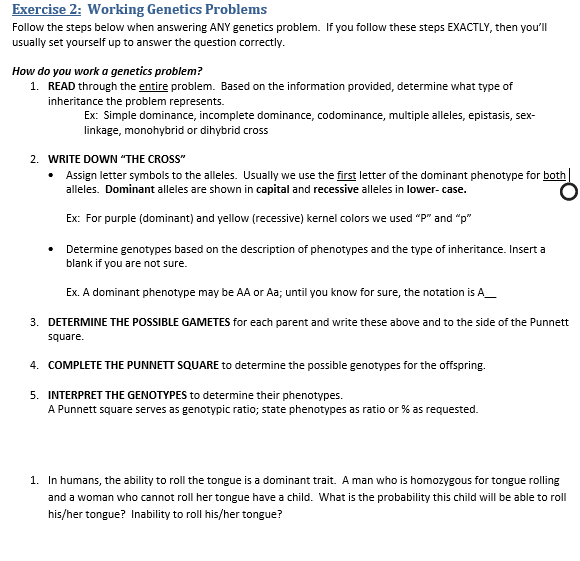 Solved Exercise 2: Working Genetics Problems Follow the | Chegg.com
