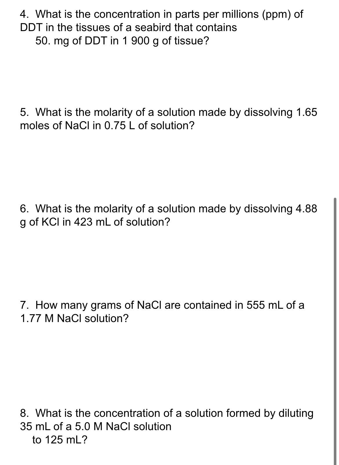 Solved 1. A solution is made by dissolving 10.5 g of NaCl in | Chegg.com