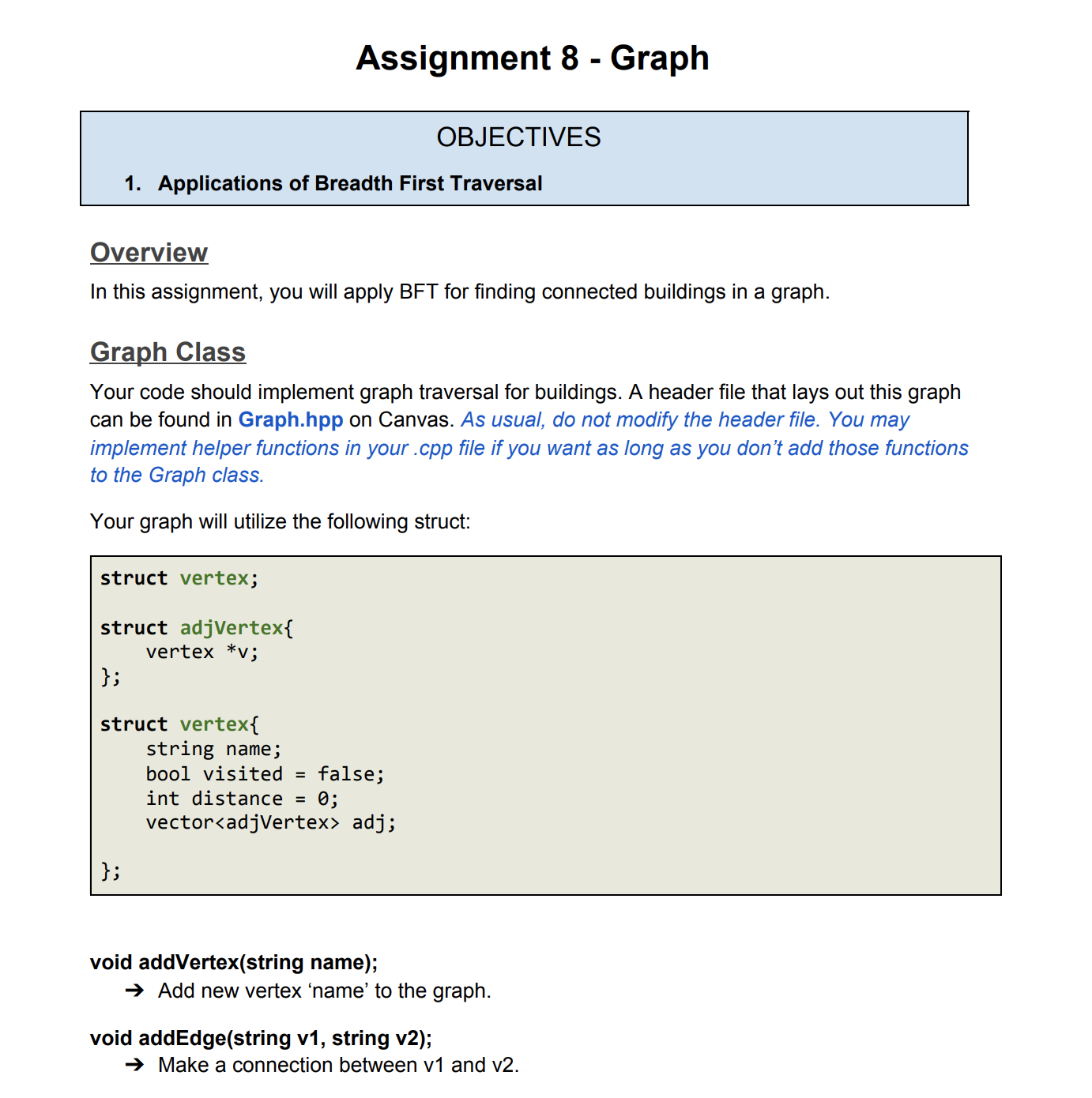 Assignment 8 - Graph OBJECTIVES 1. Applications of | Chegg.com Assignment 8 - Graph OBJECTIVES 1. Applications of | Chegg.com