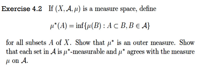 Solved Exercise 4.2 If (X, A, ) is a measure space, define | Chegg.com