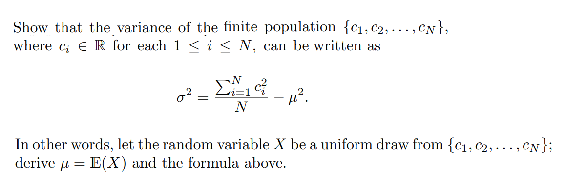 Solved Show That The Variance Of The Finite Population {c1