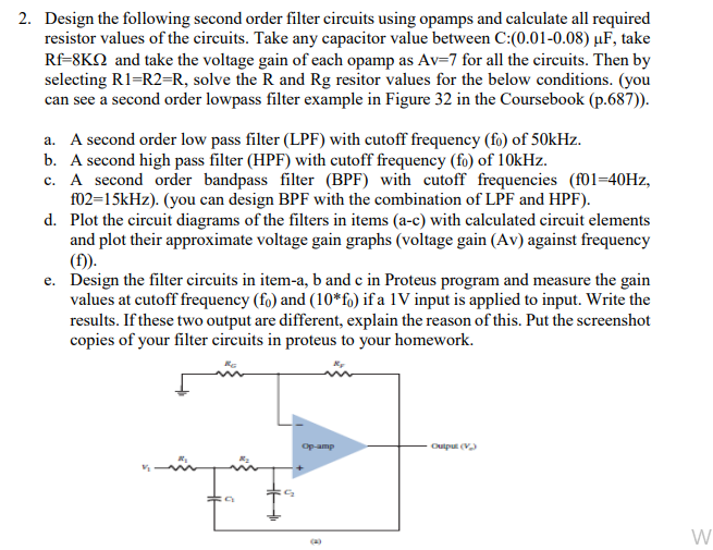 Solved 2. Design the following second order filter circuits | Chegg.com