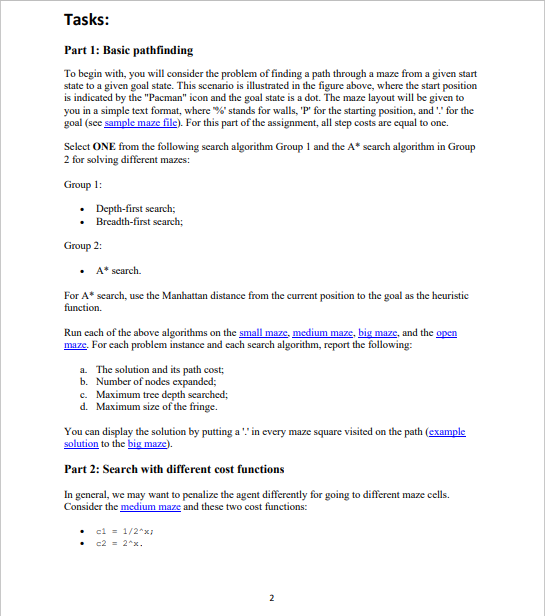 Tasks: Part 1: Basic pathfinding To begin with, you | Chegg.com