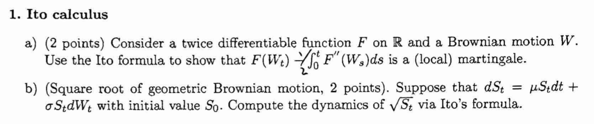 Solved 1. Ito calculus a) (2 points) Consider a twice | Chegg.com