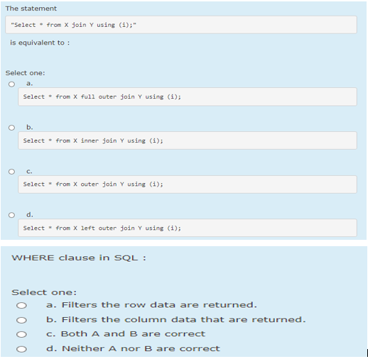 Solved The statement "Select from X join Y using (1);" is | Chegg.com