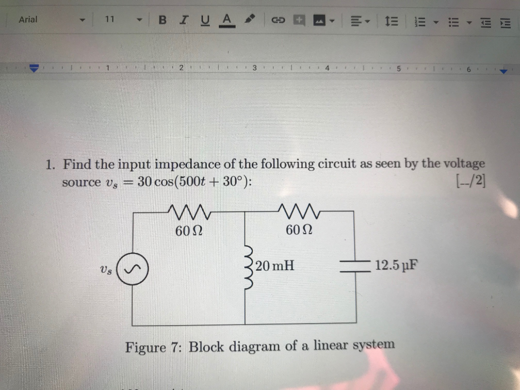 Solved Find the input impedence of the following circuit as | Chegg.com