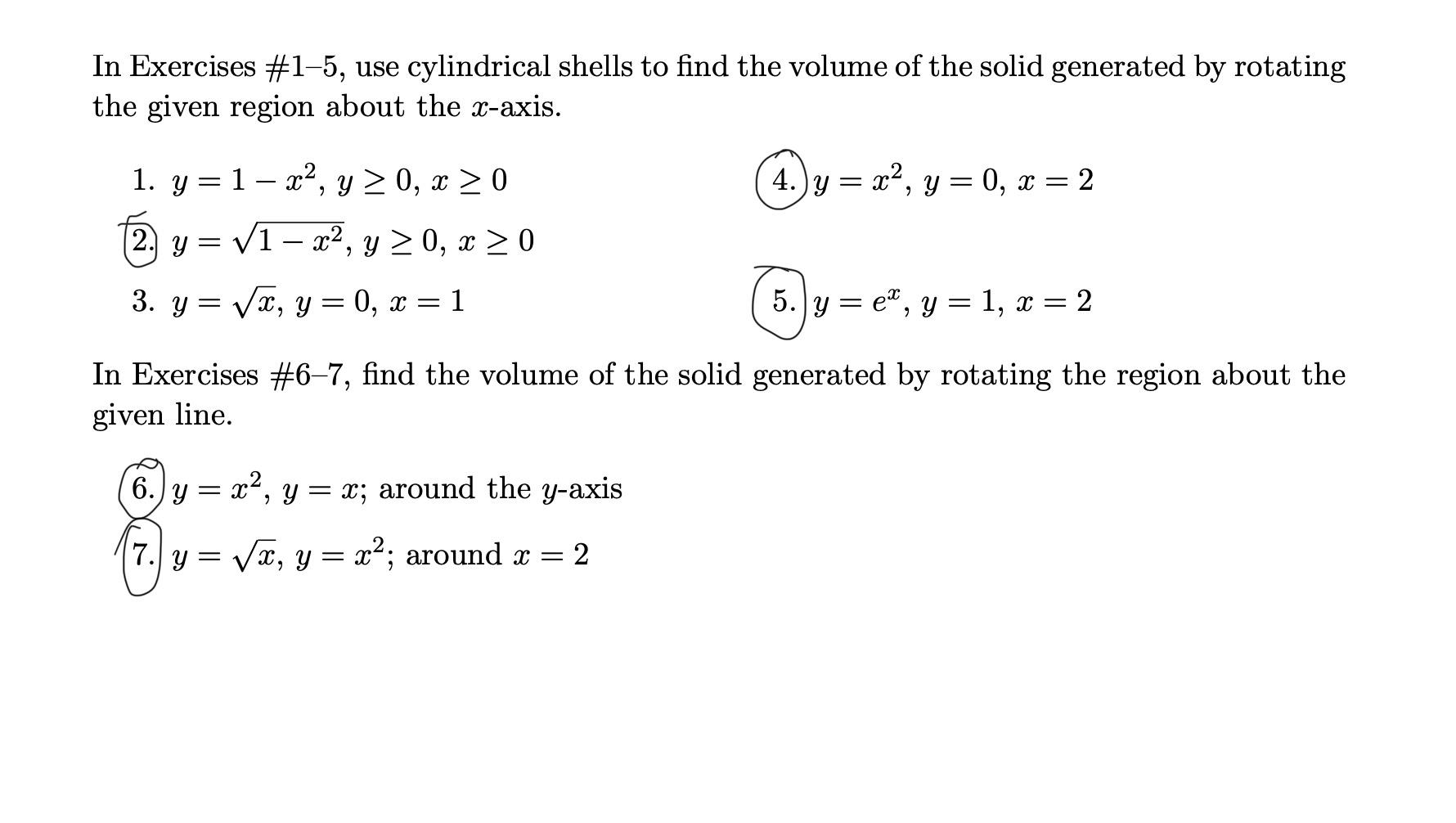 Solved In Exercises #1-5, use cylindrical shells to find the | Chegg.com