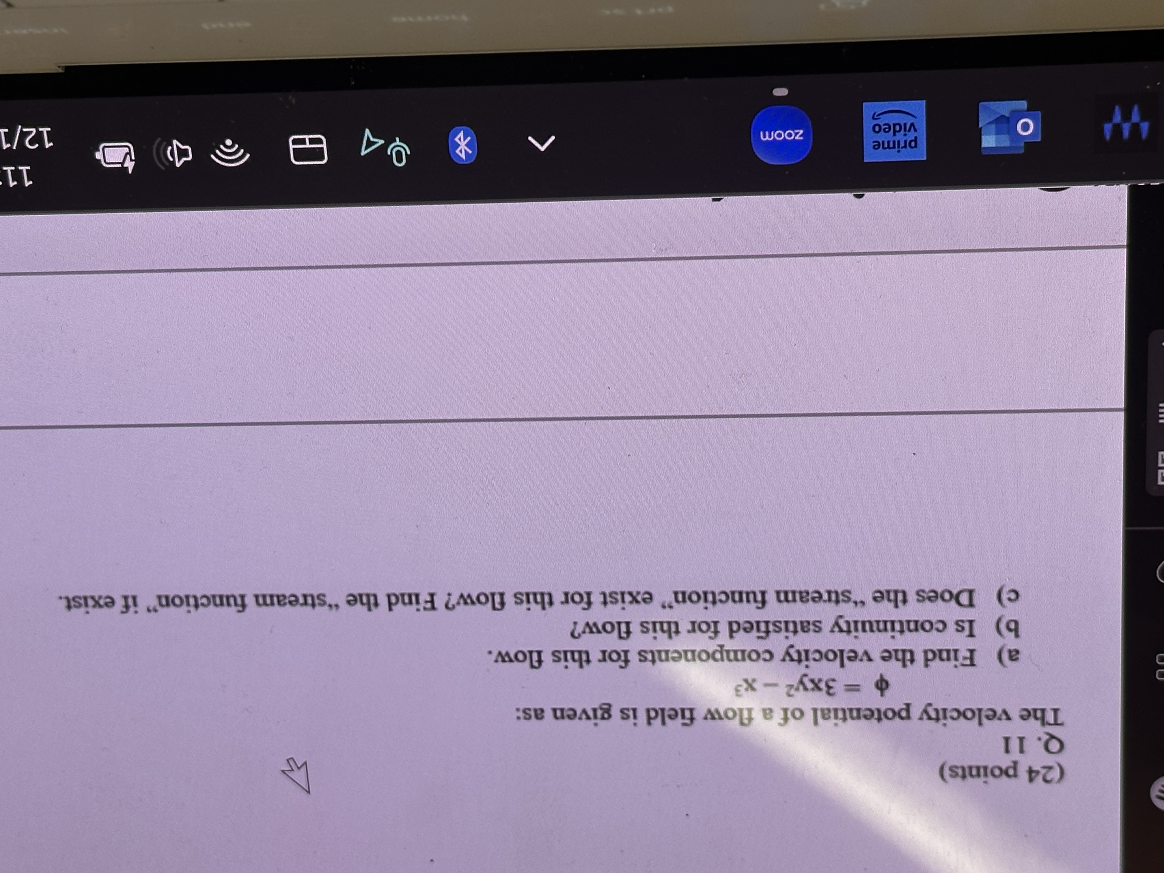 Solved (24 ﻿points)Q. 11The velocity potential of ﻿a flow | Chegg.com