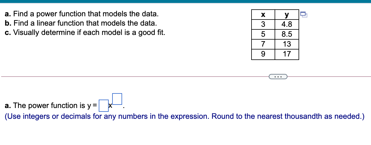 Solved A Find A Power Function That Models The Data B Chegg
