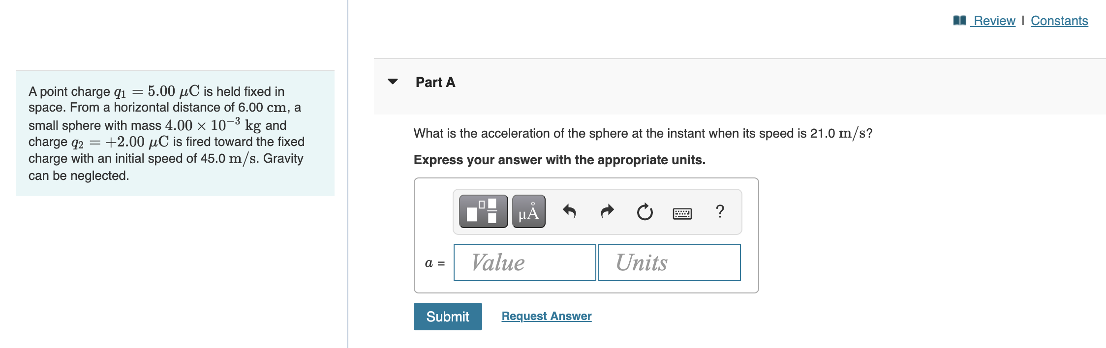 Solved Review | Constants Part A - A point charge qı 5.00 uC | Chegg.com