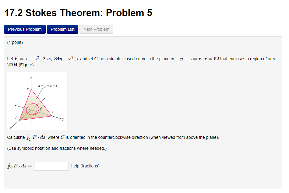 Solved 17.2 Stokes Theorem: Problem 3 Previous Problem | Chegg.com