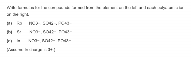 Solved Write formulas for the compounds formed from the | Chegg.com