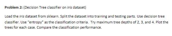 Solved Problem 2: (Decision Tree classifier on Iris dataset) | Chegg.com