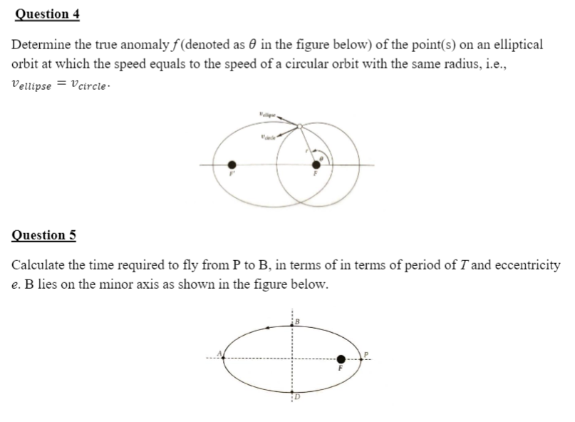 Solved Question 4 Determine the true anomaly f (denoted as @ | Chegg.com