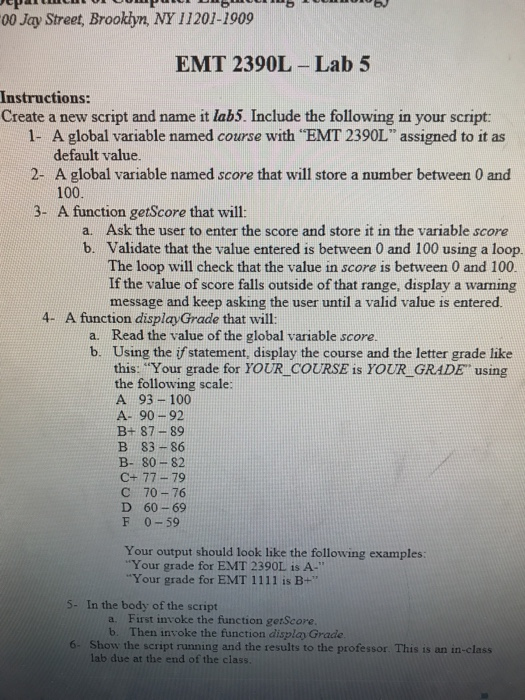 Solved 00 Jay Street, Brookhn, NY 11201-1909 EMT 2390L - Lab | Chegg.com