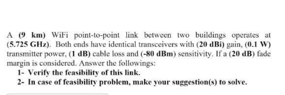 Solved A (9 km) WiFi point-to-point link between two | Chegg.com