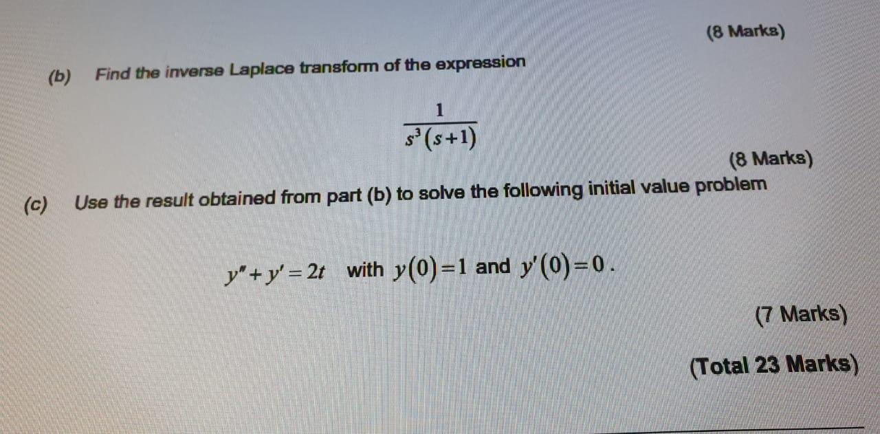 Solved (8 Marks) (b) Find the inverse Laplace transform of | Chegg.com