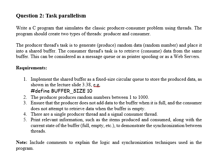 Solved Question 2: Task parallelism Write a C program that | Chegg.com