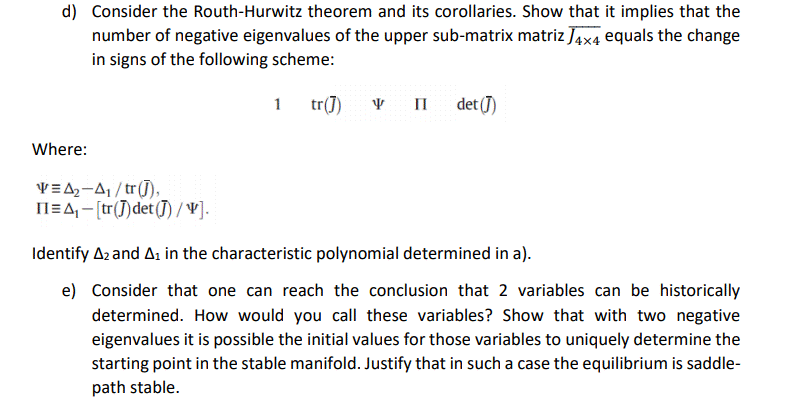 d) Consider the Routh-Hurwitz theorem and its | Chegg.com