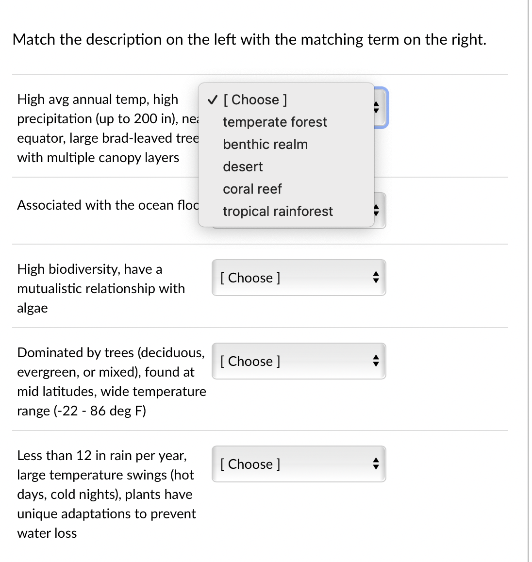 Solved Match the description on the left with the matching | Chegg.com