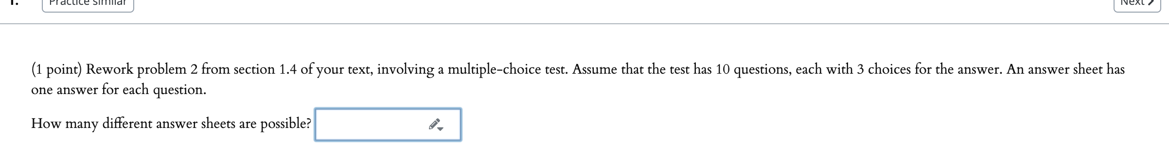 Solved Lice Sinilldr (1 point) Rework problem 2 from section | Chegg.com