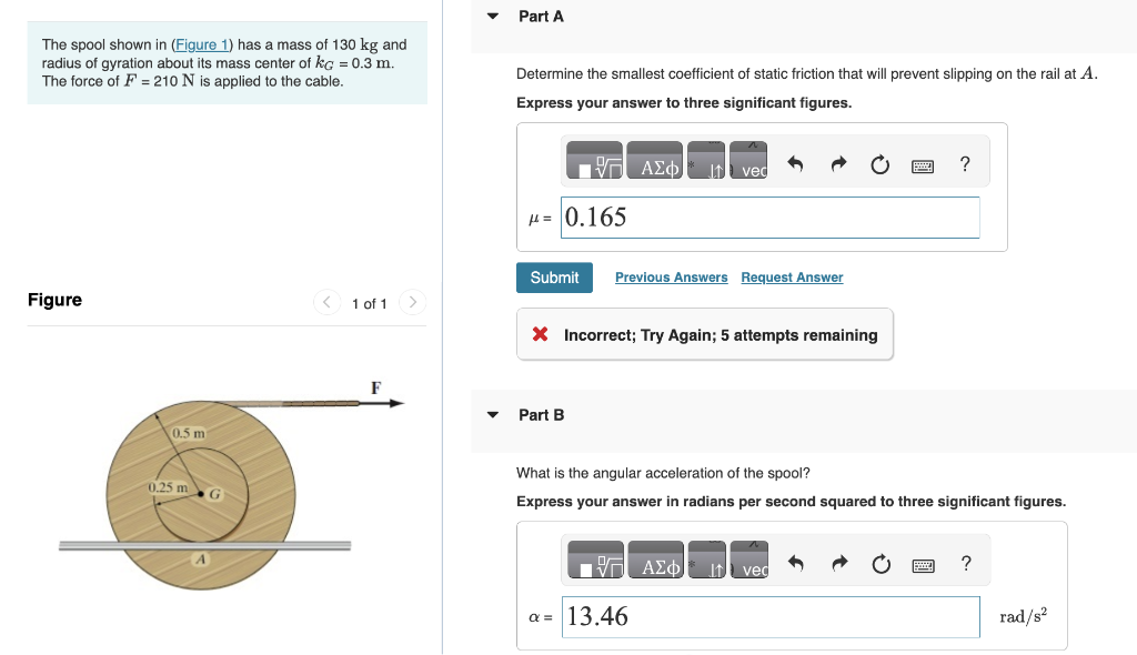 Solved The spool shown in has a mass of 130 kg and radius of | Chegg.com