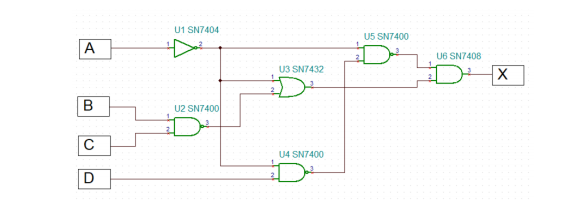 Solved U1 SN7404 U5 SN7400 A U6 SN7408 U3 SN7432 X B U2 | Chegg.com