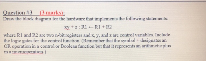 Solved Ouestion #3 (3 marks): Draw the block diagram for the | Chegg.com