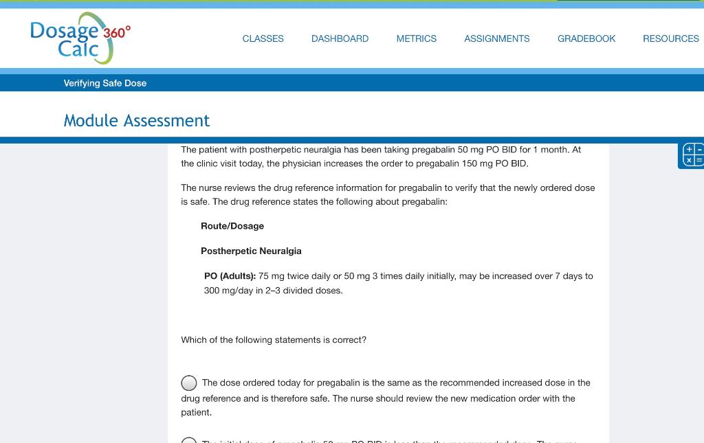 Solved Verifying Safe Dose Module Assessment PO (Adults): 75 | Chegg.com