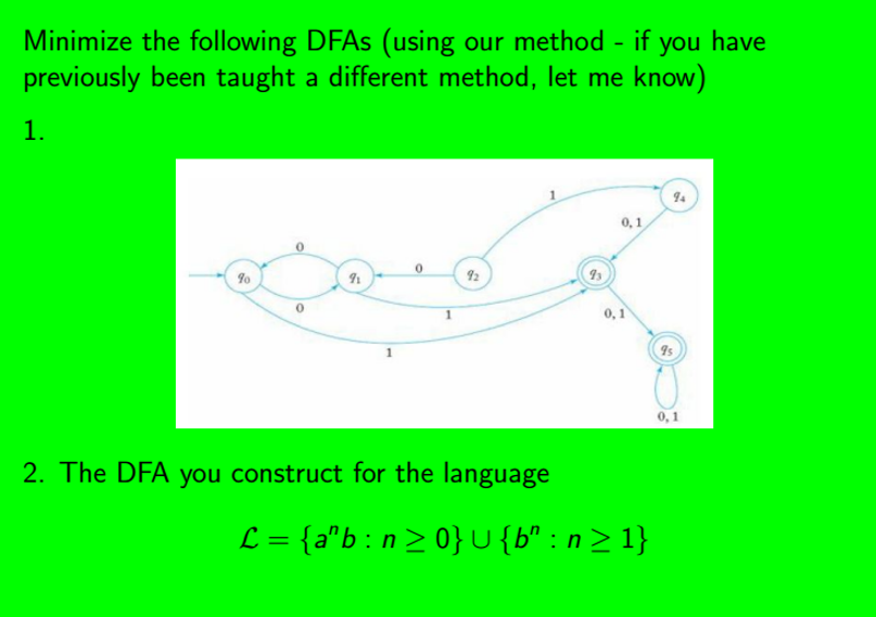 Solved Minimize the following DFAs (using our method - if | Chegg.com