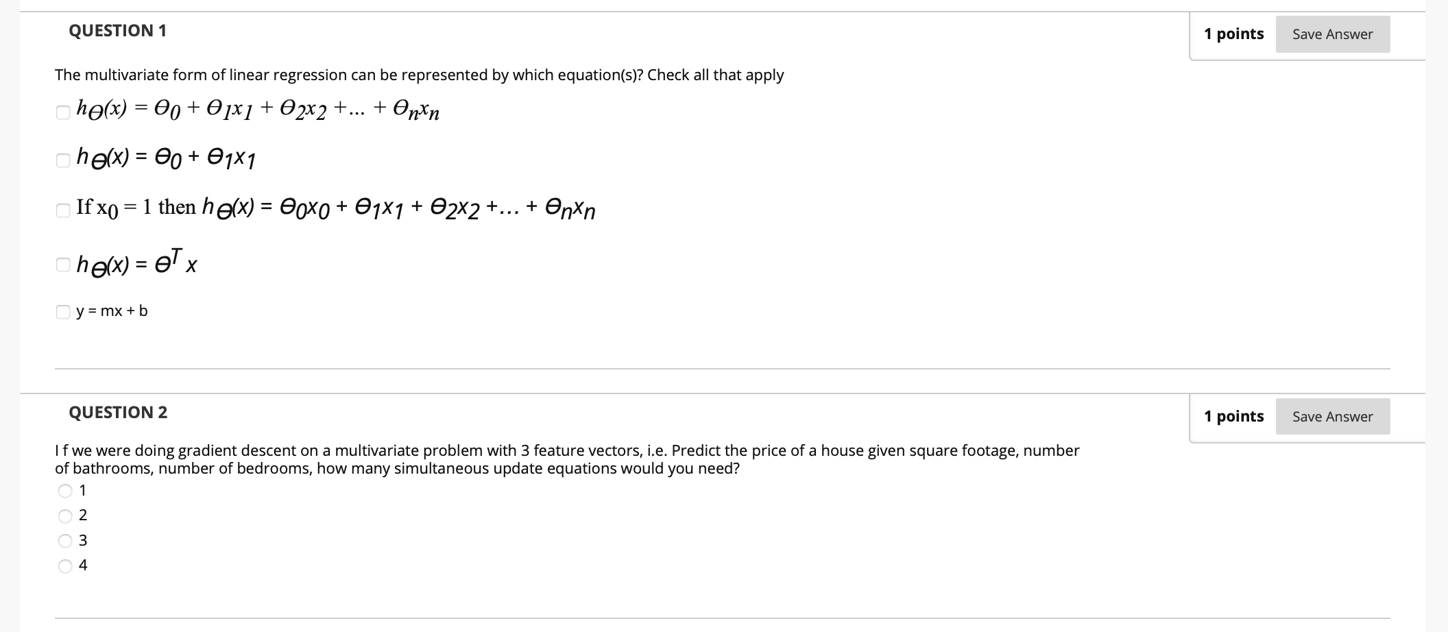Solved QUESTION 1 1 points Save Answer The multivariate form | Chegg.com