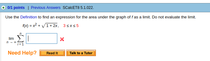 Solved 0/1 points| Previous Answers SCalcET8 5.1.022. Use | Chegg.com