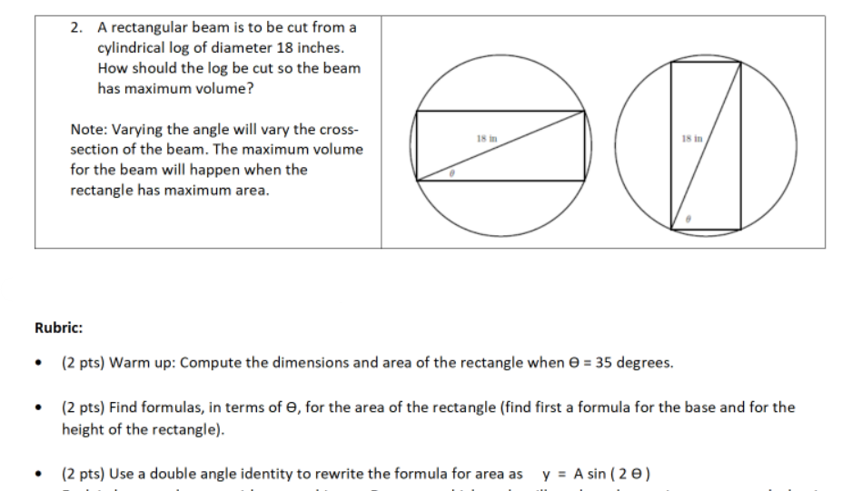 Solved 2. A rectangular beam is to be cut from a cylindrical | Chegg.com