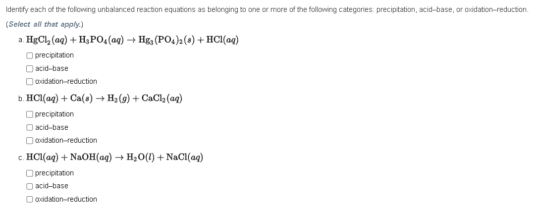 Identify Each Of The Following Unbalanced Reaction