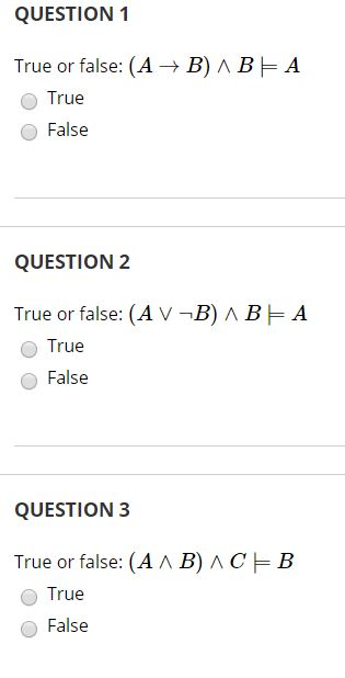 Solved QUESTION 1 True or false: (A + B) ABEA True False | Chegg.com