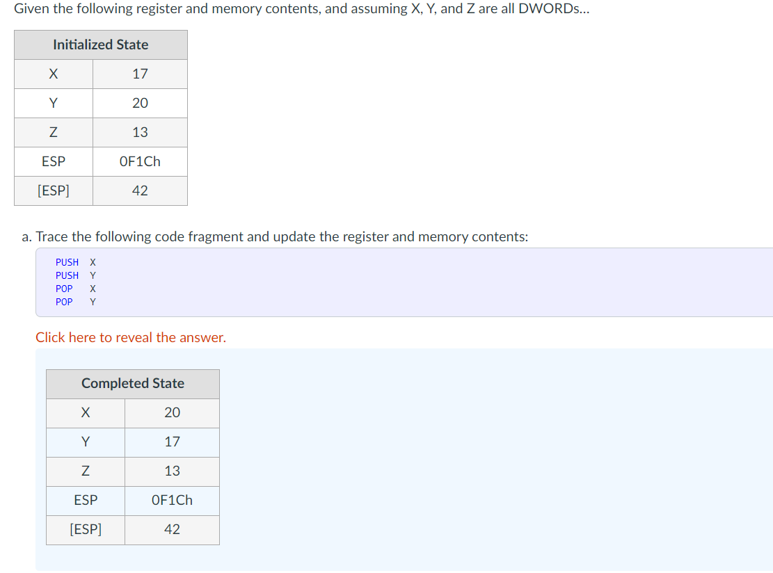 Solved a. Trace the following code fragment and update the | Chegg.com Solved a. Trace the following code fragment and update the | Chegg.com