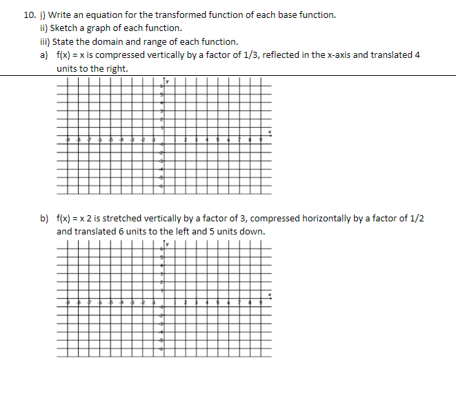 Solved 10. i) Write an equation for the transformed function | Chegg.com