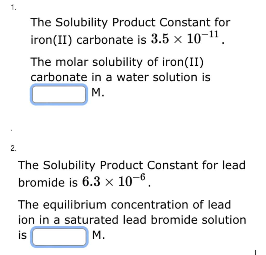Solved The Solubility Product Constant for iron(II) | Chegg.com
