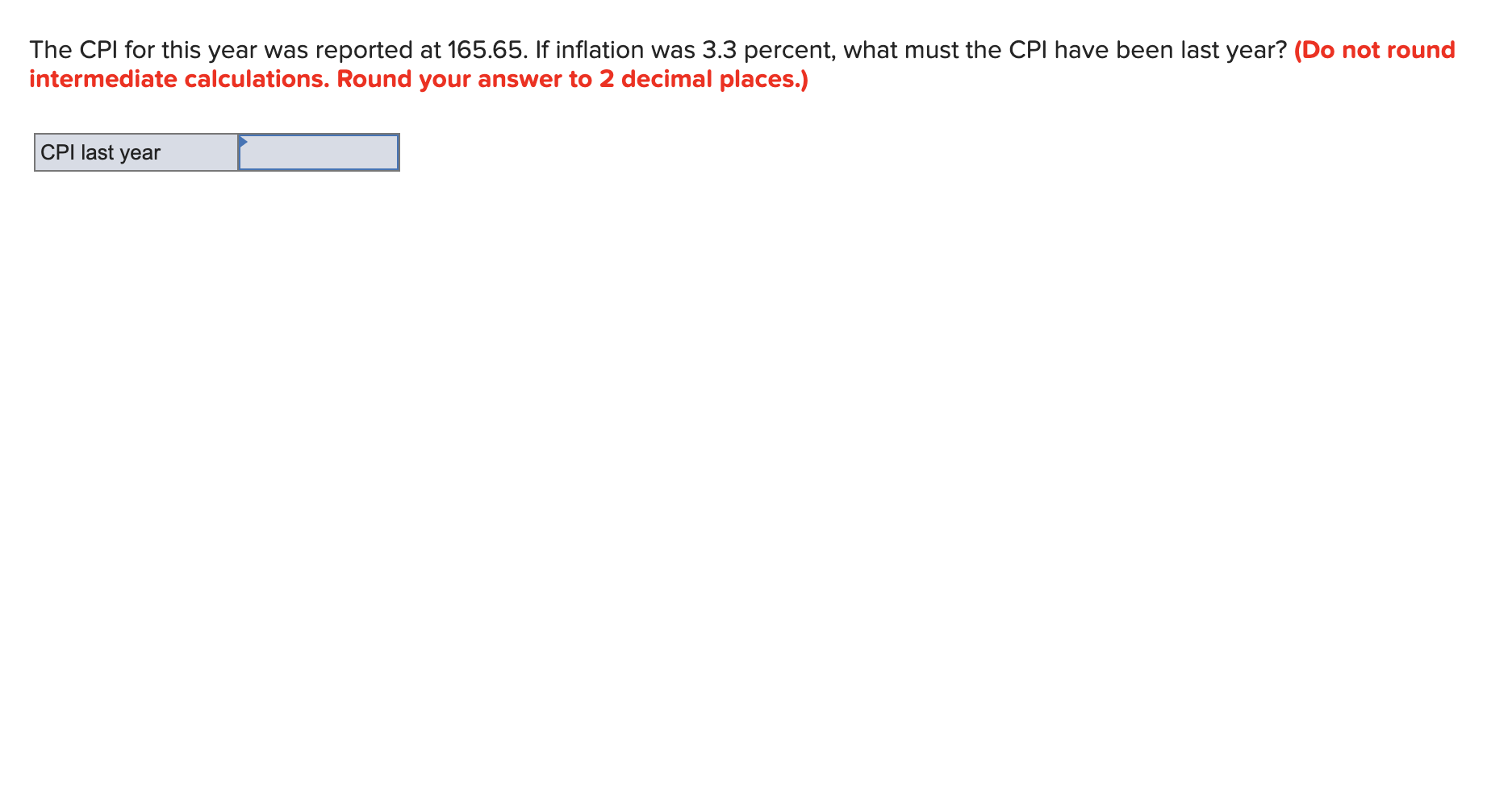 Solved The CPI for this year was reported at 165.65. If | Chegg.com