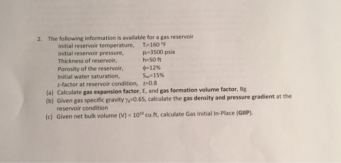 Solved 2. The following information is available for a gas | Chegg.com