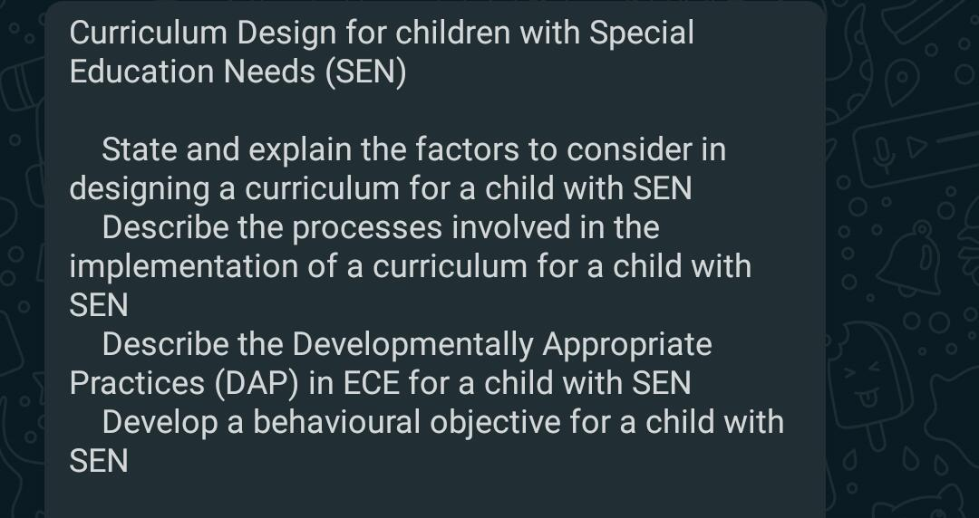 Solved Curriculum Design for children with Special Education | Chegg.com