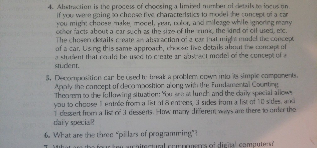 Solved 4. Abstraction is the process of choosing a limited | Chegg.com