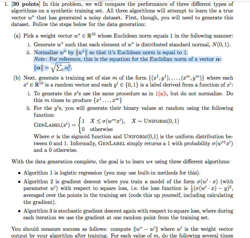 Solved [30 points] In this problem, we will compare the | Chegg.com