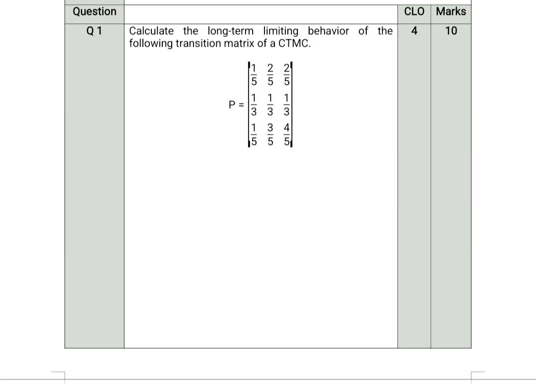 Calculate the long-term limiting behavior of the | Chegg.com