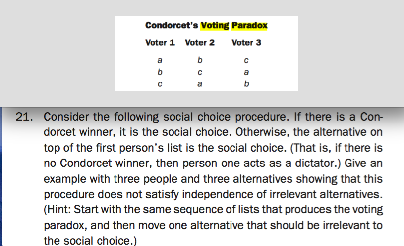 Solved Condorcet's Voting Paradox Voter 1 Voter 2 Voter 3 a | Chegg.com
