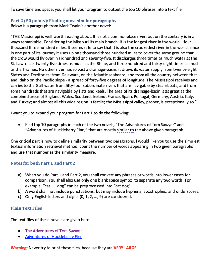 Solved Finding Common Patterns from Mark Twin's Classics | Chegg.com